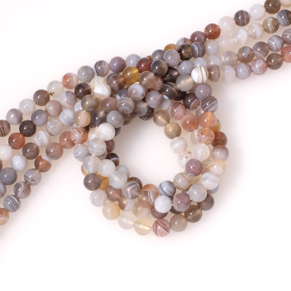 Fil de perles en pierres naturelles ronde 6mm en Agate Botswana ...