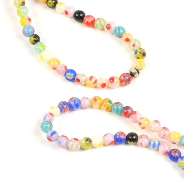 4mm Round Glass Bead Thread Millefiori - Perles Corner